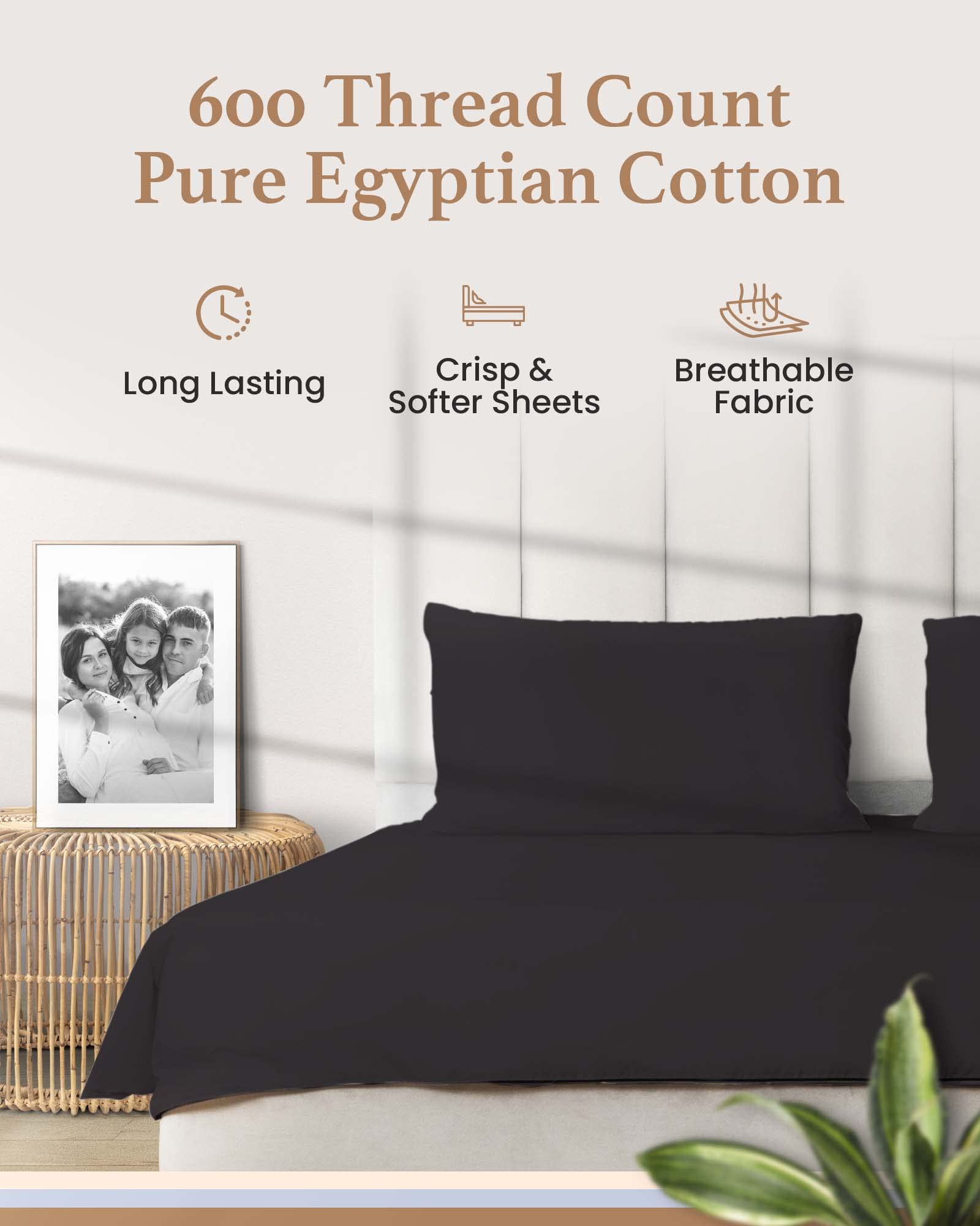 Olympic Queen Sheets Set, 100% Egyptian Cotton, Luxury 600 Thread Count, 4 Pc Super Queen Sheets Sets, Soft & Breathable, Snug Fit, 16" Deep Pocket Fitted Sheet, 2 Pillowcases & 1 Flat Sheet, Taupe