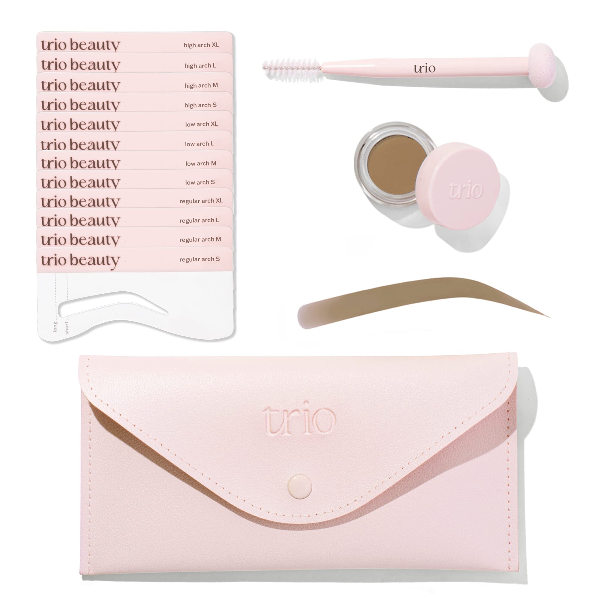 Trio Beauty Brow Trio Eyebrow Stencil Kit | Perfect Brows in Seconds | Eyebrow Stamp Stencil Kit with Fully Waterproof Eyebrow Pomade and Dual Ended Sponge Brush | Blonde