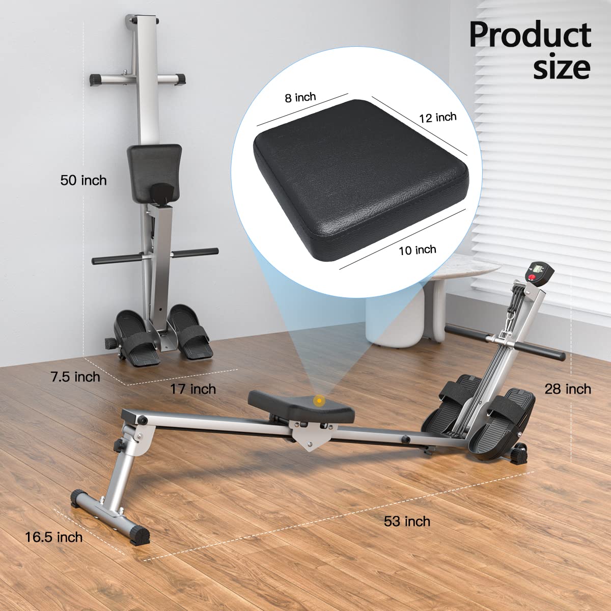 Rowing Machine, HOMGIM Folding Rowing Machines 300 LB Weight Capacity, Rower Foldable for Home Quiet Resistance with LCD Monitor and for Cardio Training