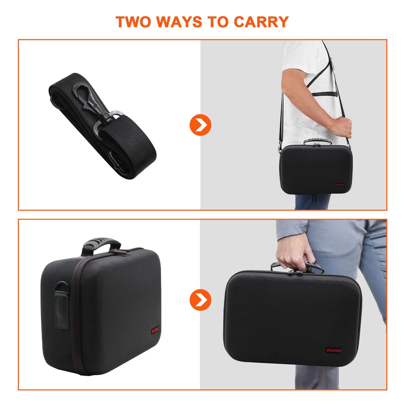 NexiGo Hard Carrying Case for Oculus Quest 2 and 3 with Elite Strap, All-in-one, Lightweight, VR Gaming Headsets and Controllers Accessories, Hard Protective Travel Case with Shoulder Strap (Black)
