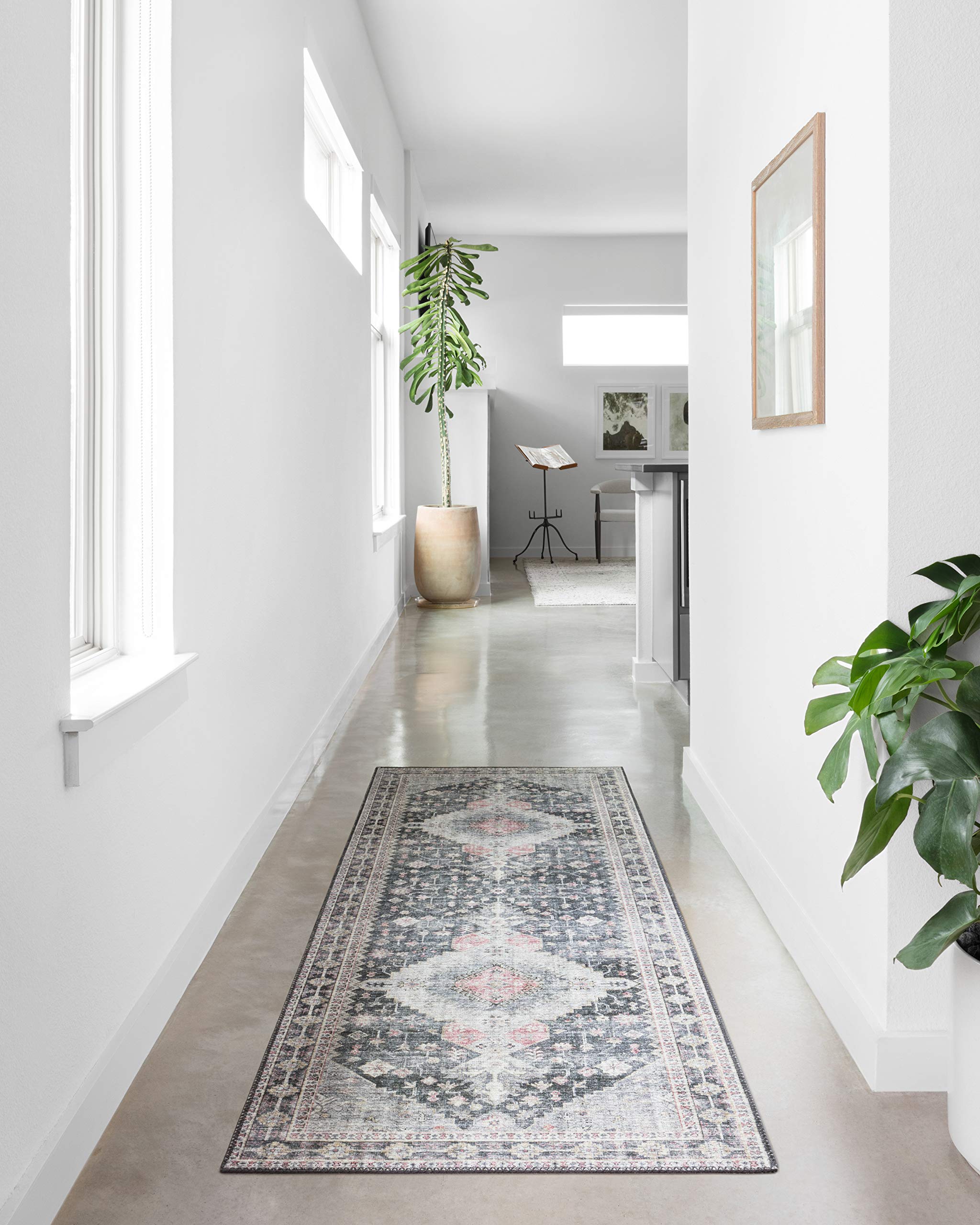 Loloi II Skye Collection SKY-02 Charcoal/Multi 7'-6" x 9'-6", 13" Thick,Area Rug,Soft,Durable,Vintage Inspired,Distressed,Low Pile,Non-Shedding,Easy Clean,Printed,Living Room Rug