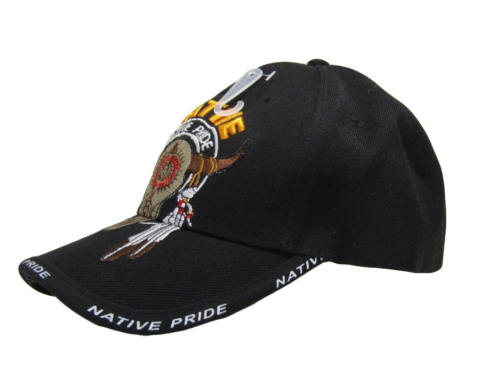 Native Pride American Bull Skull Tribal Shadow Black Indian Embroidered Cap Hat