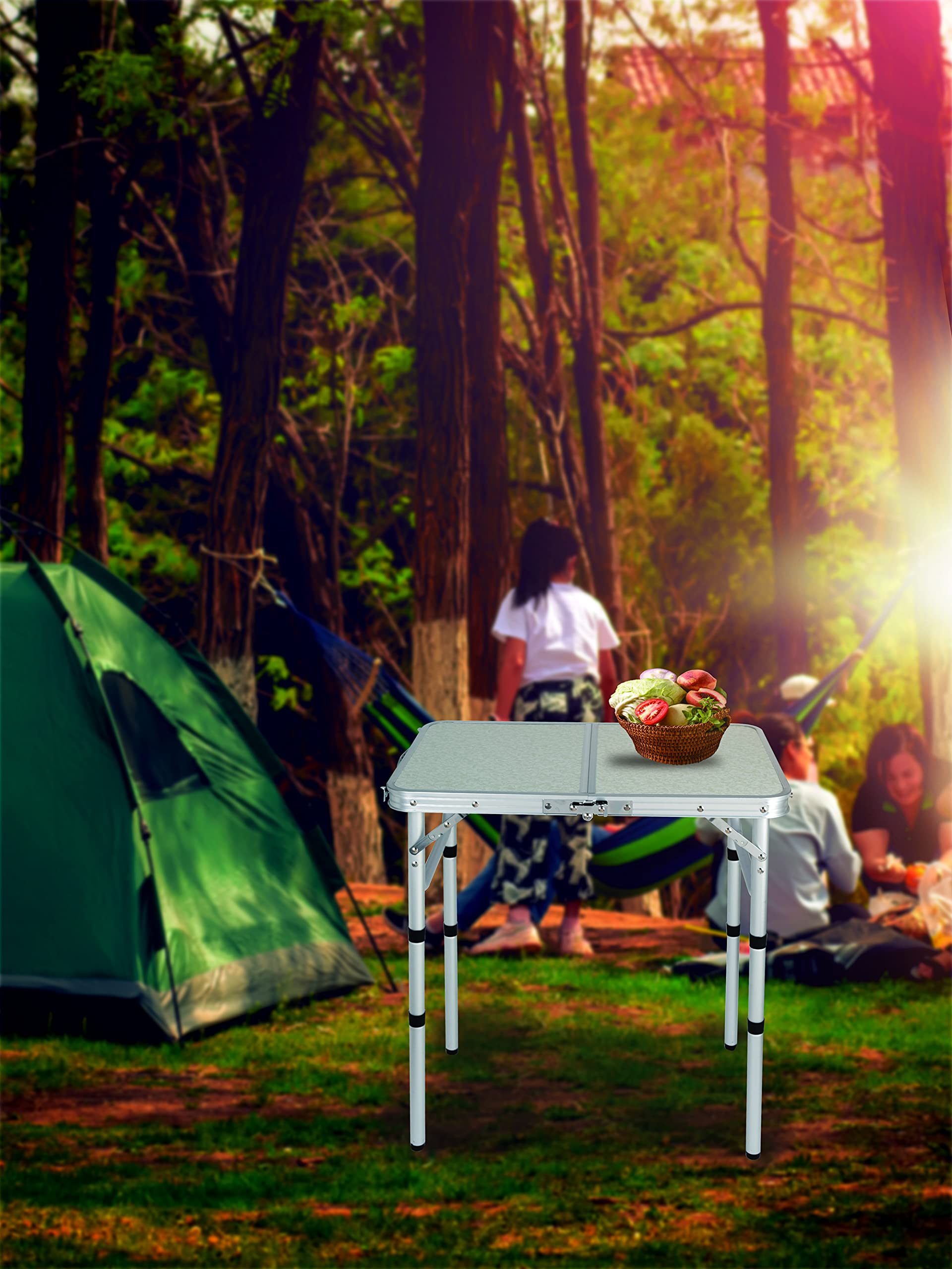 Small Folding Aluminum Table Portable 2 Feet, Foldable Outdoor Lightweight Camping Table Adjustable Height for Camp Picnic Cooking Beach (2ft (3 Heights))