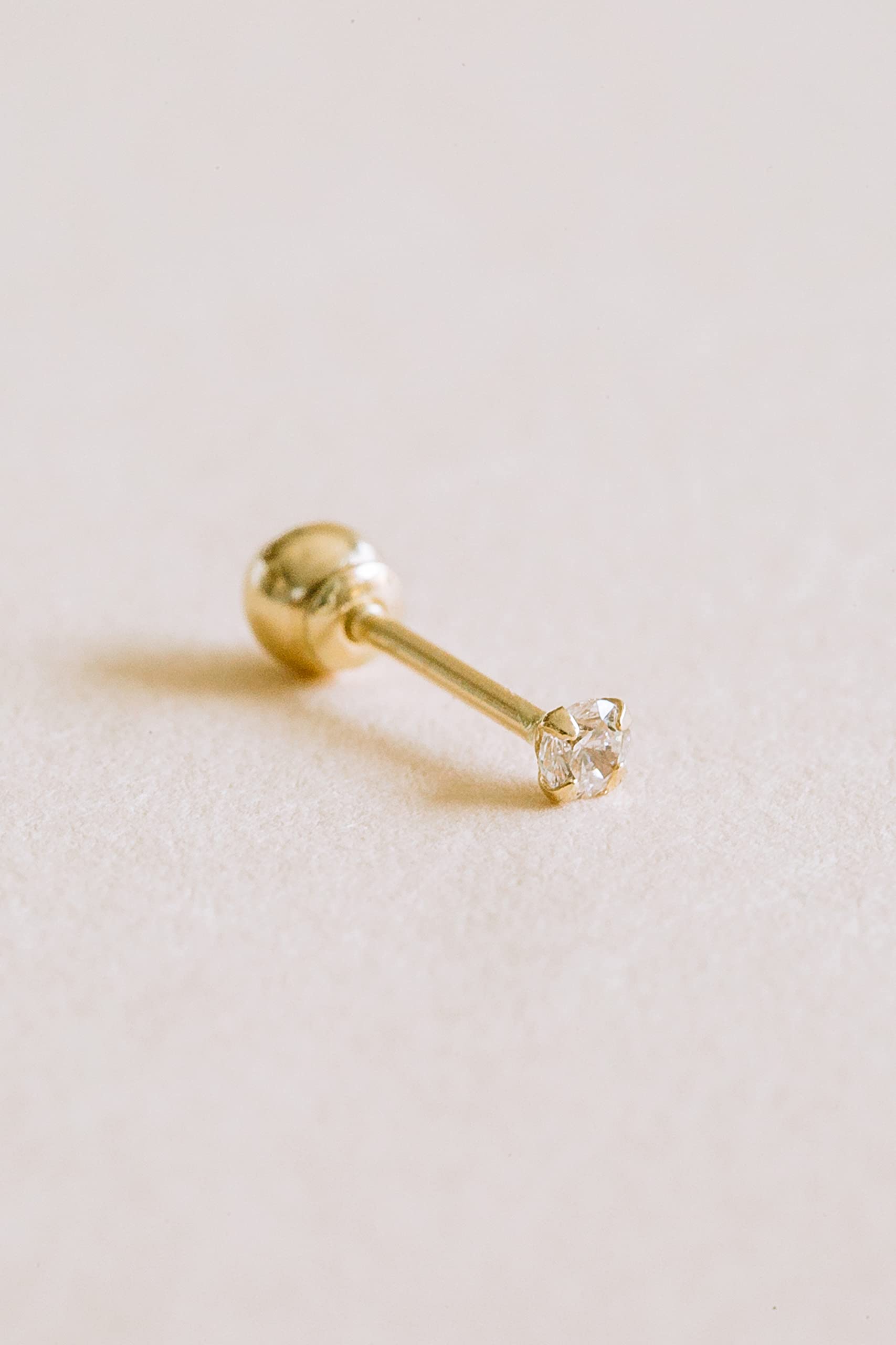 ONDAISY 14k Gold Cubic Zirconia 2mm Cz 4mm Bar Barbell Ear Stud Piercing For Women Girls