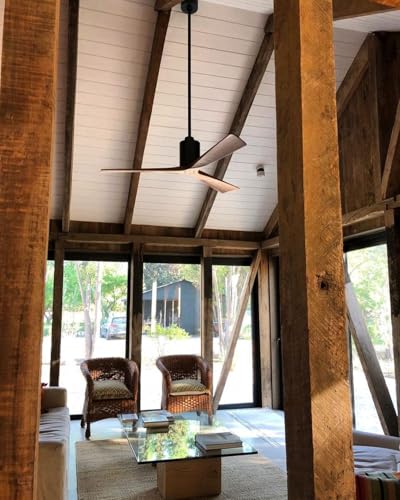 Matthews PA3-TB-WA-60 Patricia Indoor/Outdoor Damp Rated 60" Ceiling Fan with LED Light and Remote & Wall Control, 3 Walnut Solid Wood Blades, Textured Bronze