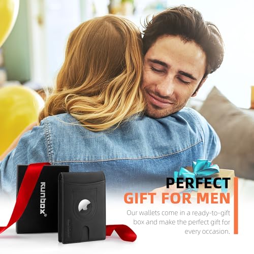 RUNBOX AirTag-Wallet-Mens-Slim-RFID Blocking Wallets Leather with Bill Compartment Air Tag Bifold Card Holder Wallet Gifts for Men Dad