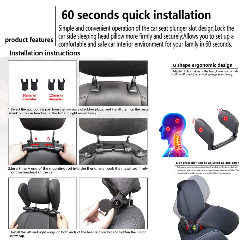 LUOWAN Adjustable Leather Road Pal Headrest Pillow for Car Seat, Sleeping Head Neck Support Side Cushion for Long Road Trip Nap