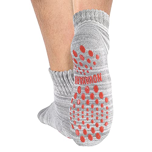 NOVAYARD 3 Pairs Slipper Socks Thick Wool Socks Non Slip Hospital Grip Cozy Socks Men Women(Grey,Large)