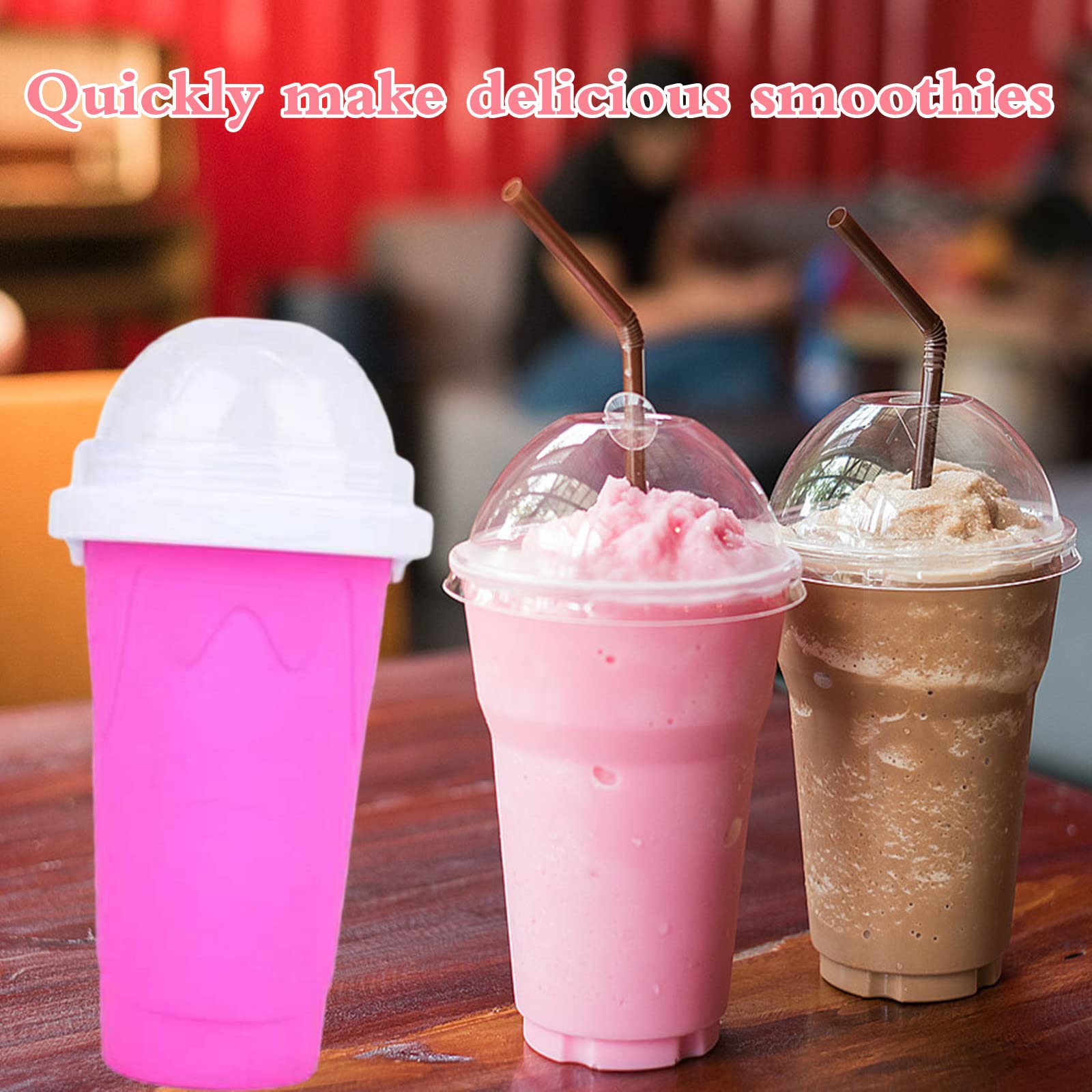 Slushy Maker Cup,Slushy Maker Squeeze Cup,Quick Frozen Smoothies Cups Frozen Magic Cup,Summer Juice Ice Cream Cup,DIY Homemade Smoothie Cups,Reusable Silicon Ice Cup with Straw Spoon 2PCS Blue+Red