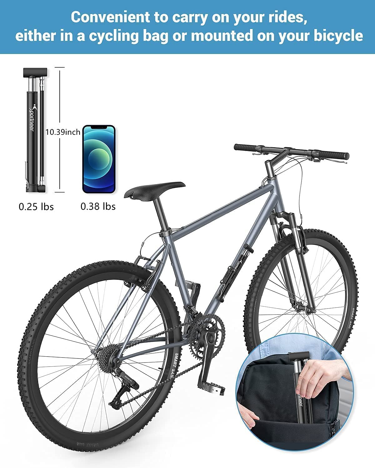 Sportneer U-Shaped Bike Lock with Keyless Design, 10mm Zinc Alloy U-Lock, 5-Feet Steel Cable, Adjustable Mounting Bracket, 130 PSI Inflating Capability