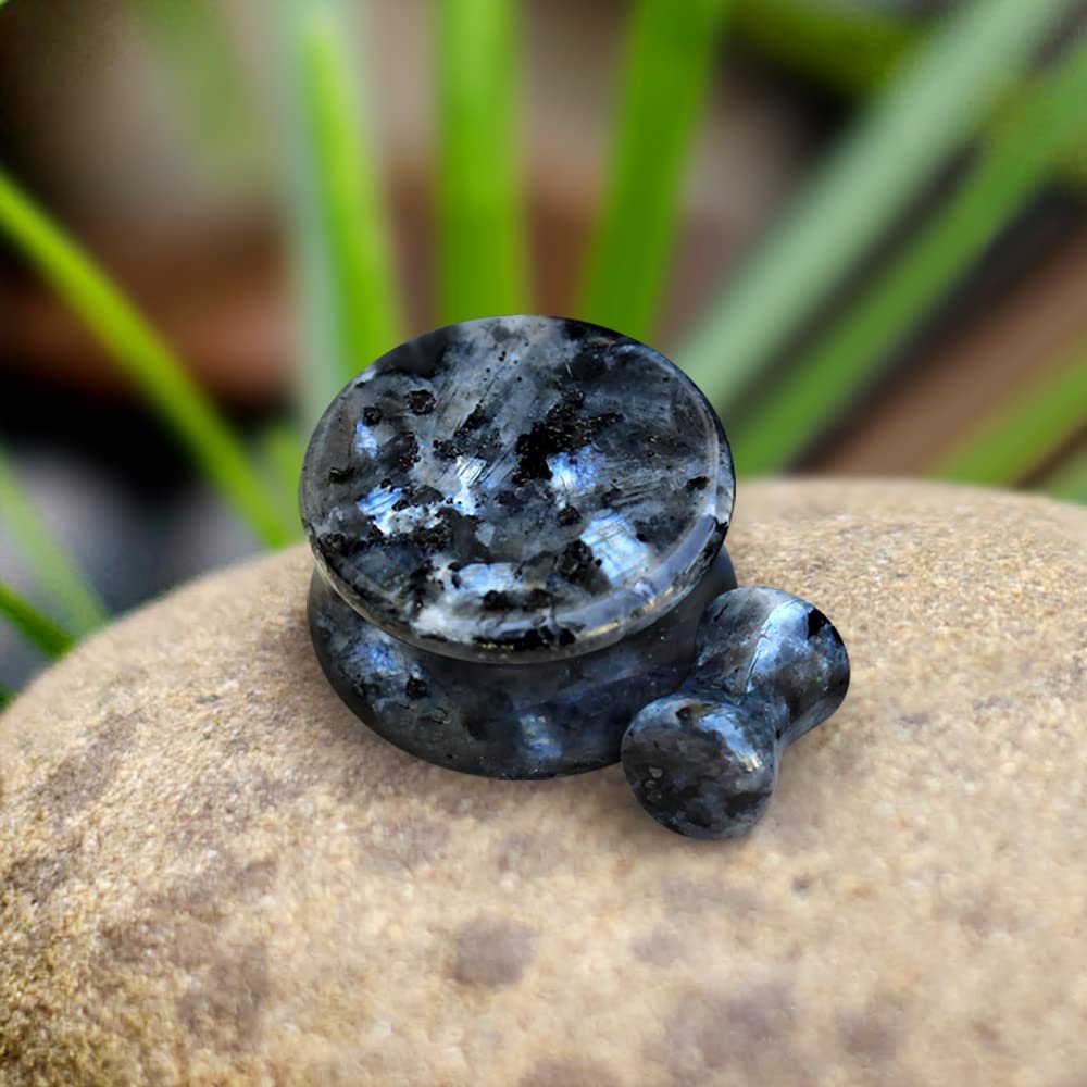 Pierced Owl Natural Black Labradorite Stone Double Flared Plugs, Sold as a Pair (8mm (0GA))