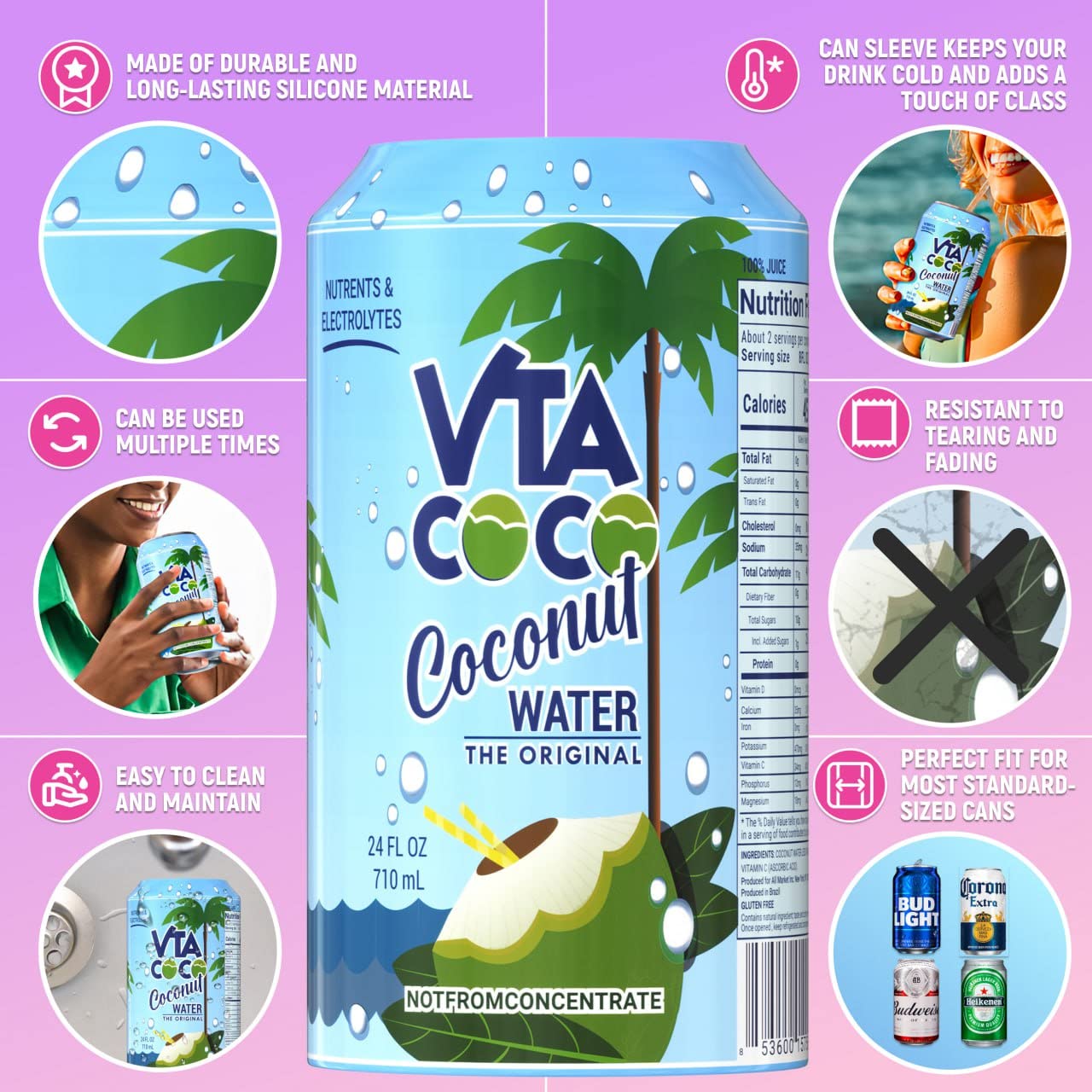 Skywin Silicone Can Sleeve (3 Pack) - Can Cover can Hides Can by Disguising it as a Can of Natural Coconut Water (Light Blue)