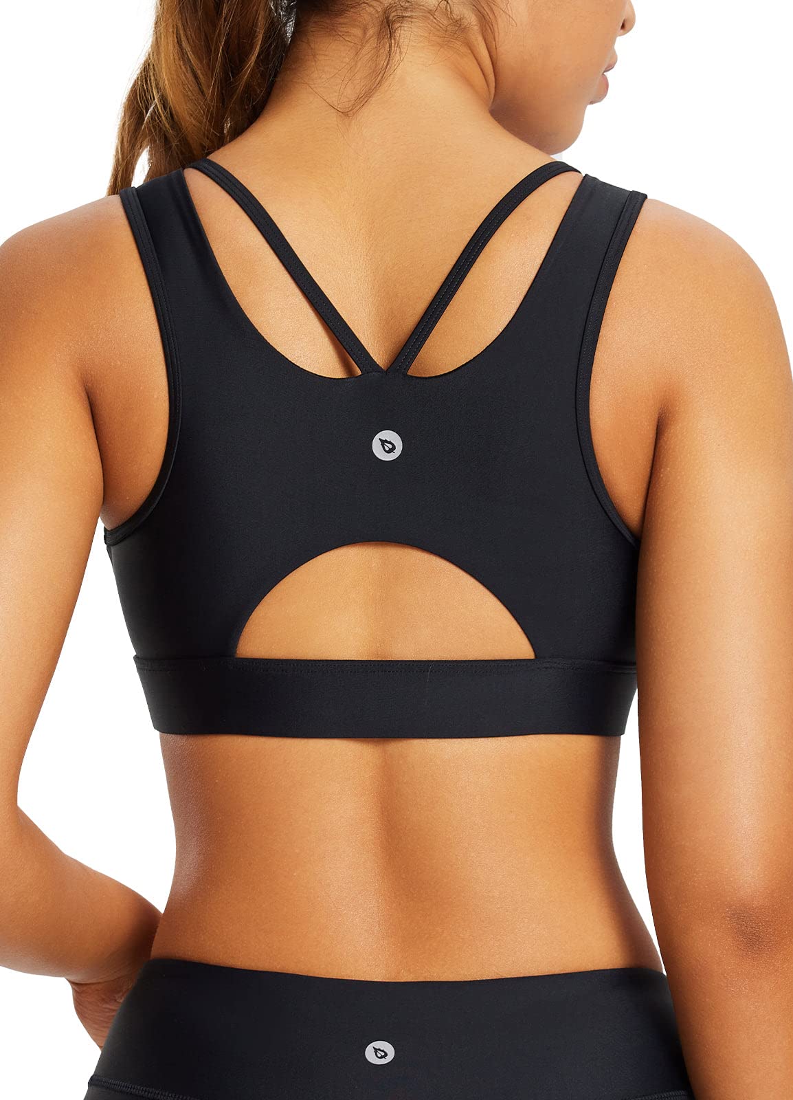 Sports Bras for Women High Support High Neck Removable Pads Workout Tops Black 38(L)