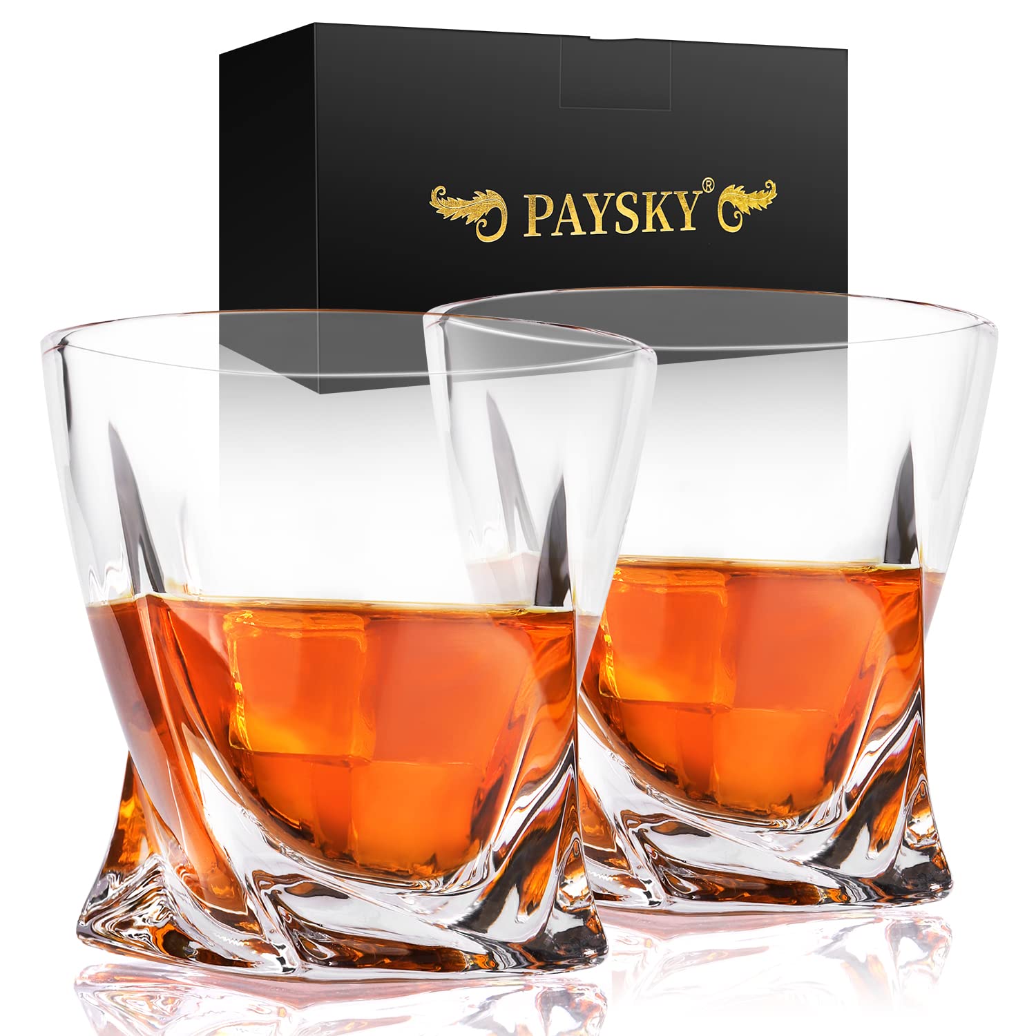 Paysky Whiskey Glasses Set of 2 - Unique and Stylish Bourbon Glass with Rugged Durability, 10oz glasses for Old Fashioned and Alcohol Glasses Lovers