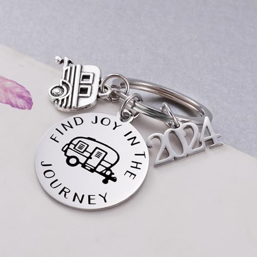 MIXJOY Camper Key Chain RV Accessories for Travel Trailers Inside Decor 2024 New Happy Camper Owner Journey Adventure Gifts Glamping Lifestyle