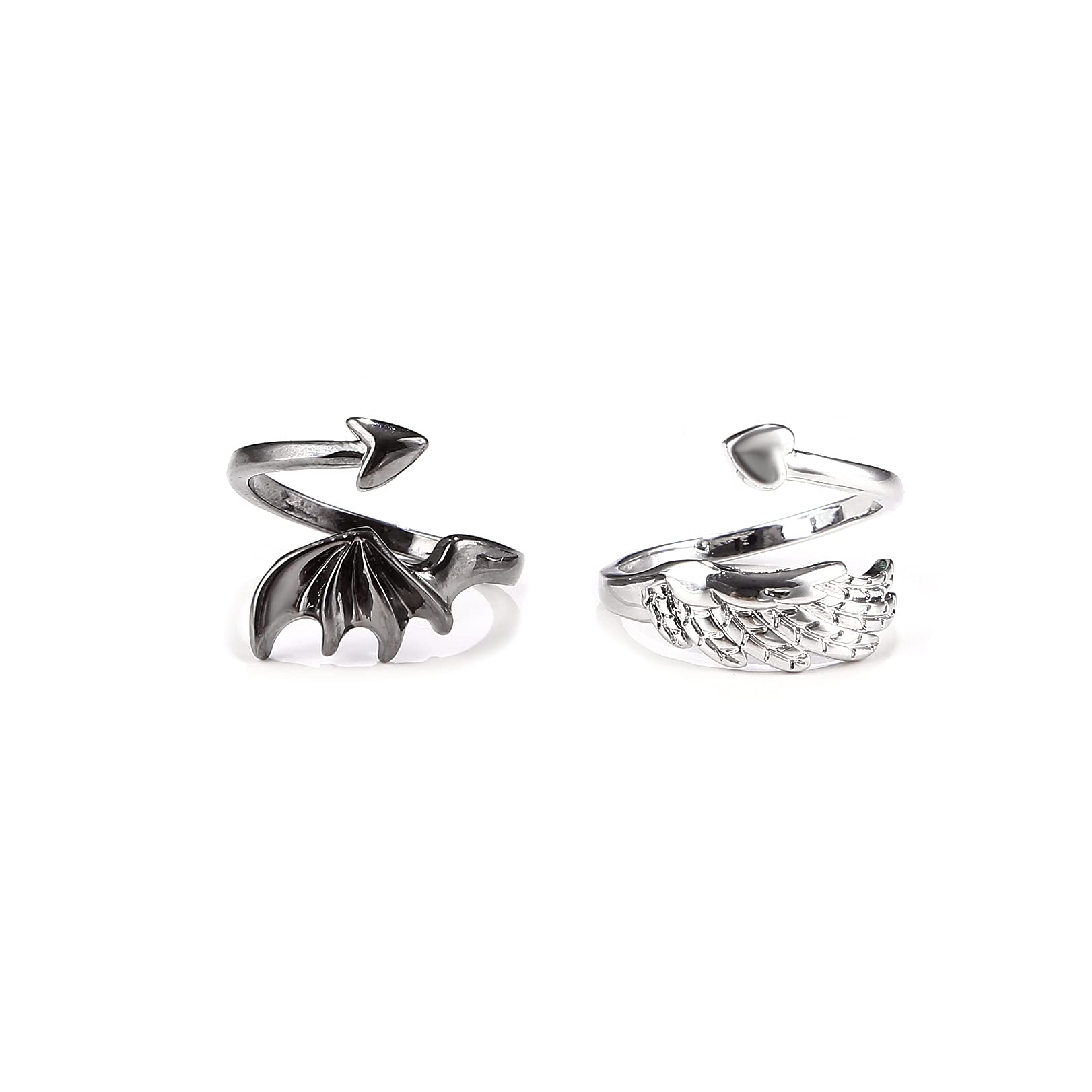 NoveltyShopFun Angel Devil Matching Rings Promise Rings for Couples Friends Open Couple Wrap Rings Adjustable Jewelry Gift for Him Her (2 Rings)