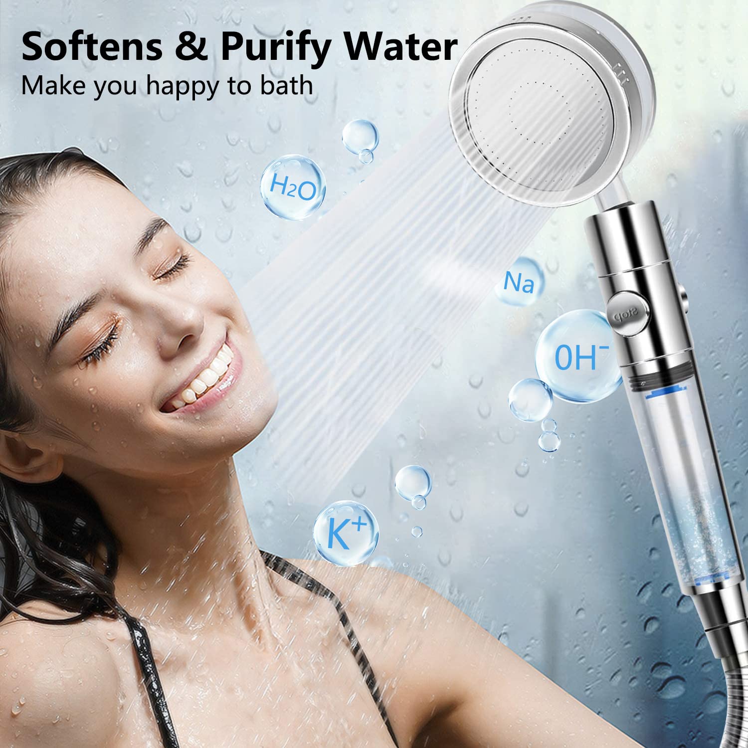 Turbo Shower Head Filter with Minerals, Hydro Shower Head High Pressure Handheld Vortex Turbo Fan Showerhead Filter for Hard Water, Reduces Dry Itchy Skin, 3.7in Set of 6 Replacement PP-Cotton Filter