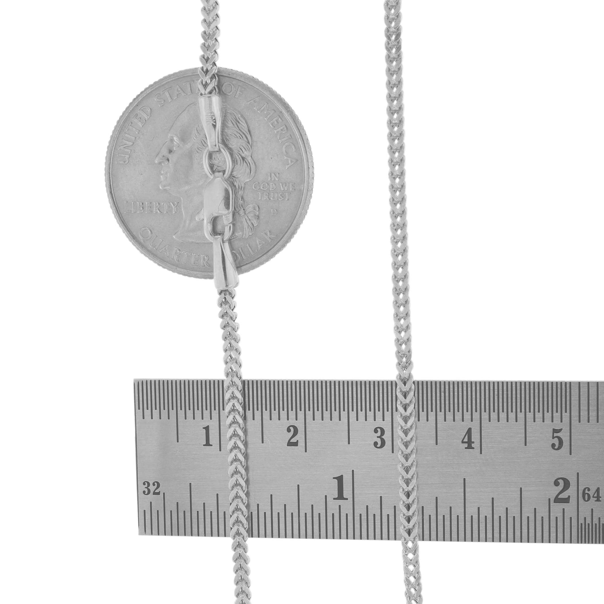 Nuragold 10k White Gold 2mm Franco Chain Box Square Wheat Pendant Necklace, Mens Womens Jewelry 16" 18" 20" 22" 24" 26"