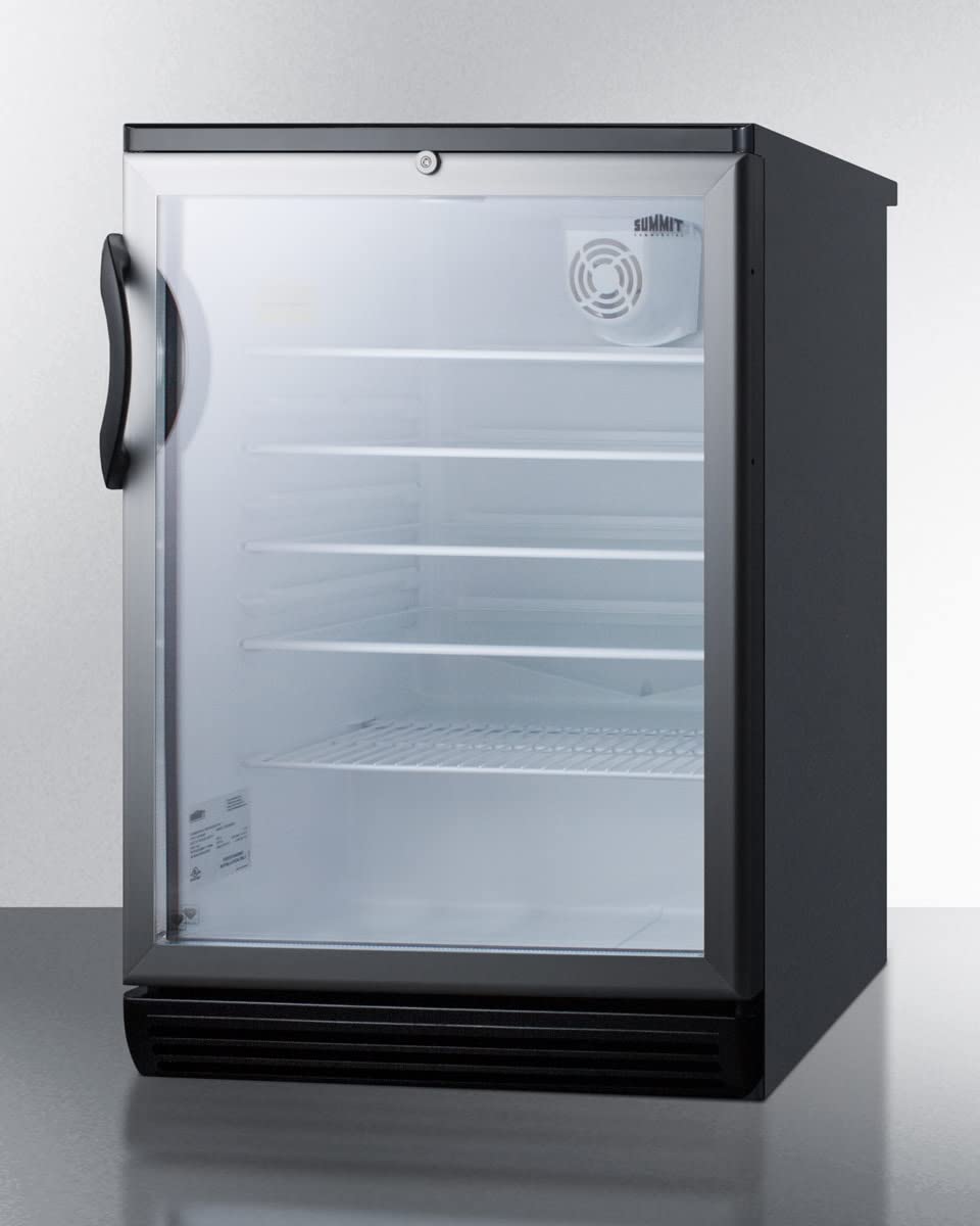 Summit SCR600BGL 24"" Commercial Beverage Center with 5.5 cu. ft. Capacity Double Pane Tempered Glass Door Automatic Defrost and Adjustable Glass Shelves in Stainless Steel