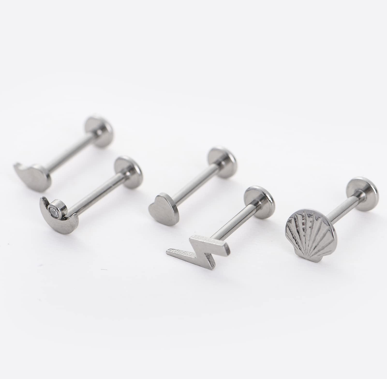 ShineYingTi 16g ASTM F136 Labret Titanium Internally Threaded Earring Helix Tragus Cartilage Ear Piercing Body Jewelery (Heart)