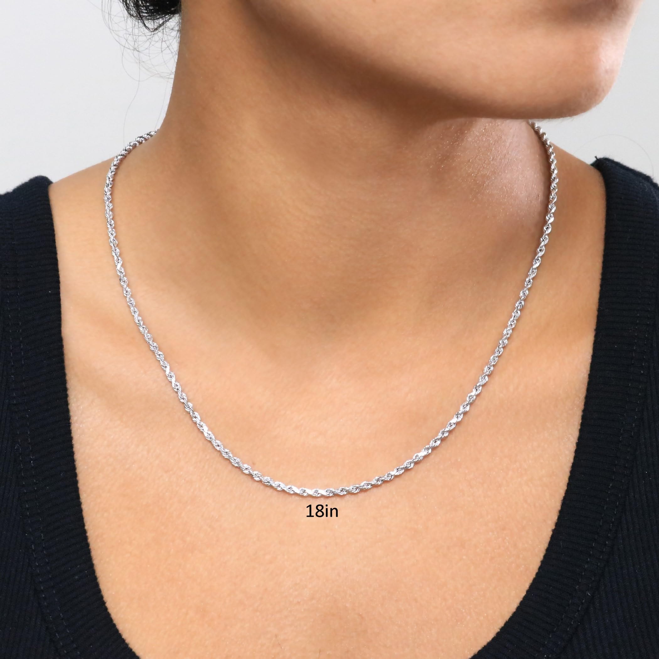 Nuragold 10k White Gold 2.5mm Rope Chain Diamond Cut Pendant Necklace, Mens Womens Jewelry 16" 18" 20" 22" 24" 26" 28" 30"