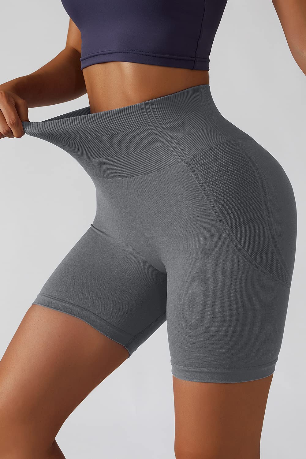 QINSEN High Waisted Athletic Shorts for Women Tummy Control Gym Workout Squat Proof Shorts Gray S