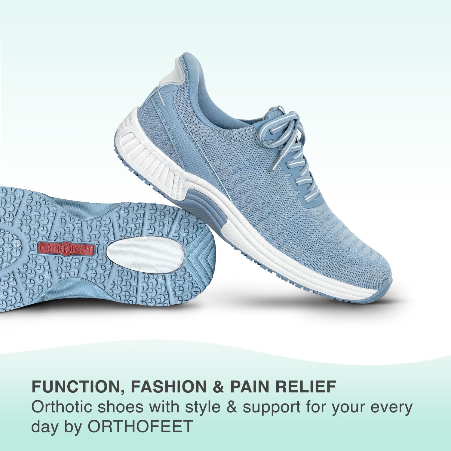 Orthofeet Women's Orthopedic Blue Knit Kita Hands-Free Sneakers, Size 8