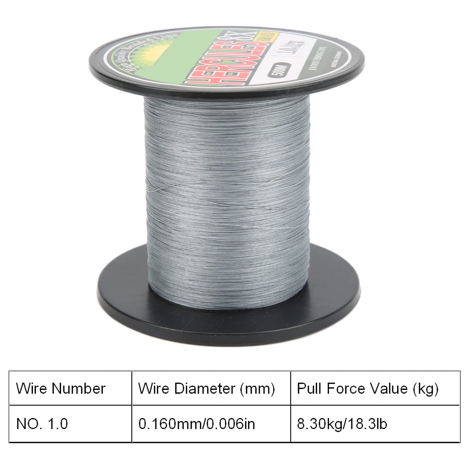PE Fishing Line, Standard Wire Diameter 500m Fishing Line Glossy Strong Pulling Force Withstand 10 Kg/22lb Environmental for Saltwater for Freshwater(1.0 gray)