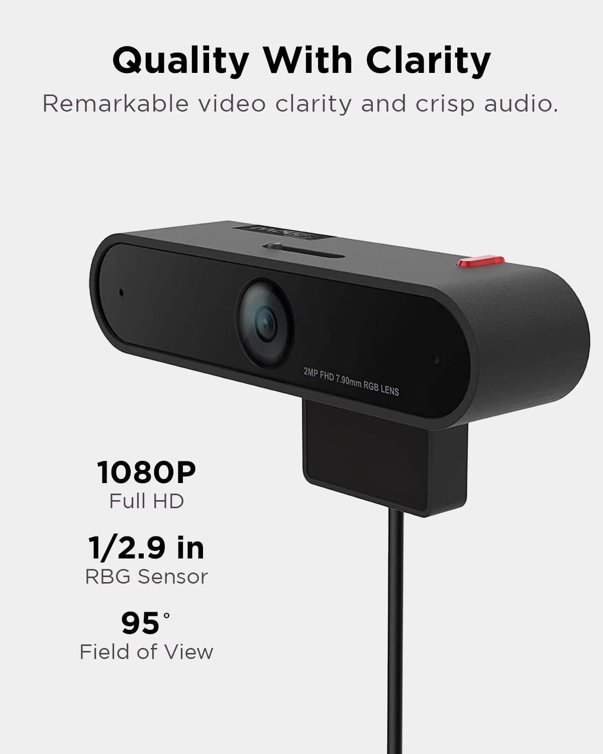 Lenovo HD 1080p Webcam (LC50) - Monitor Camera with 90° Wide Angle, Dual Microphones & Smart Video Capture – Magnetic Desktop Cam w/ Privacy Shutter & Light for Virtual Class, Meetings & Conferences