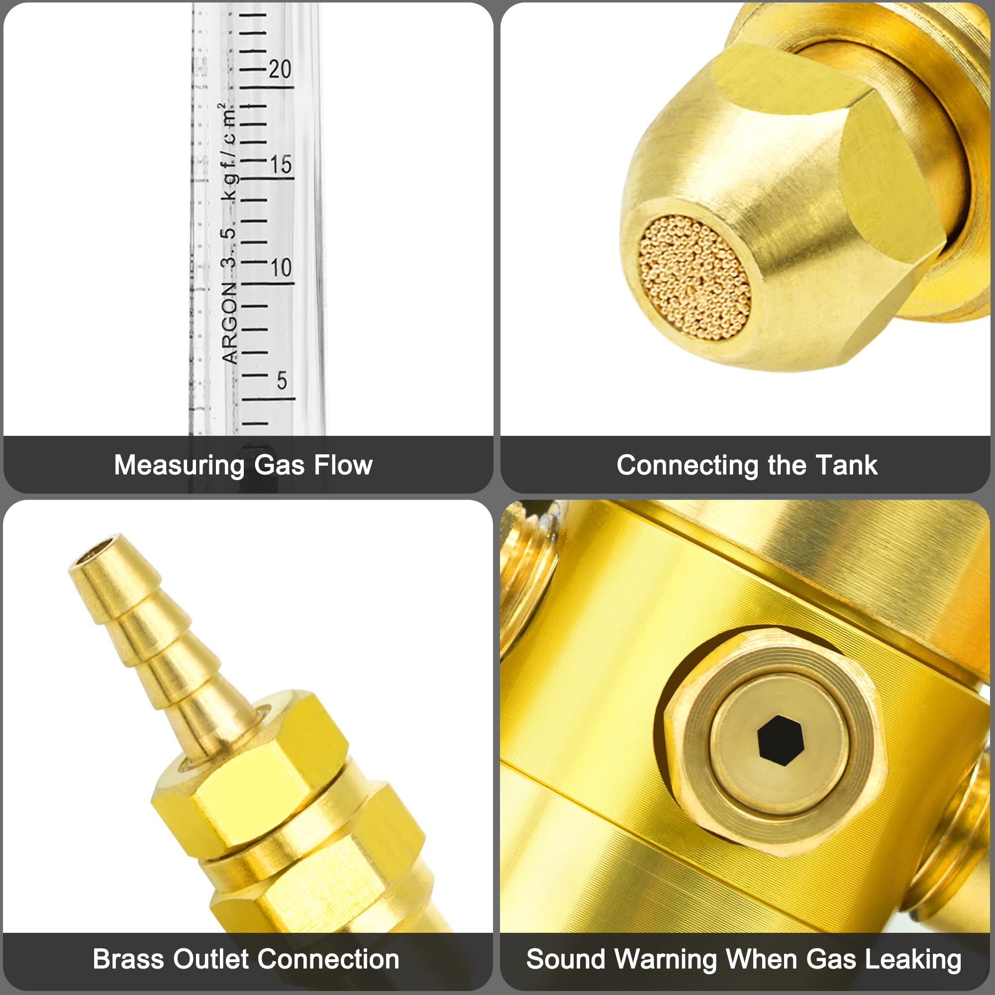 OYHBO Dual Output Argon CO2 Flow Meter MIG TIG Welding Regulator 3 Gauges Gas-saving CGA-580