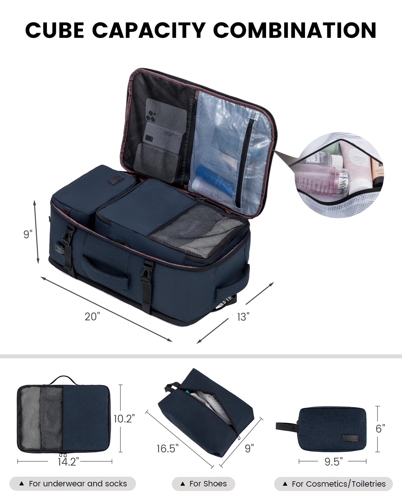 LOVEVOOK Travel Backpack, Expandable 50L Extra Large Carry on Backpack, Flight Approved, Anti-Theft Water Resistant 18 Inch Weekender Backpack for Men Women, with USB Port, Navy Blue