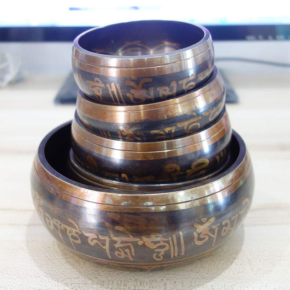 TJLSS 7 Different Sizes Nepal Black Brass Singing Bowl Sacred Dharma Rituals Tibetan Bowl for Meditation Yoga (Size : 125MM)