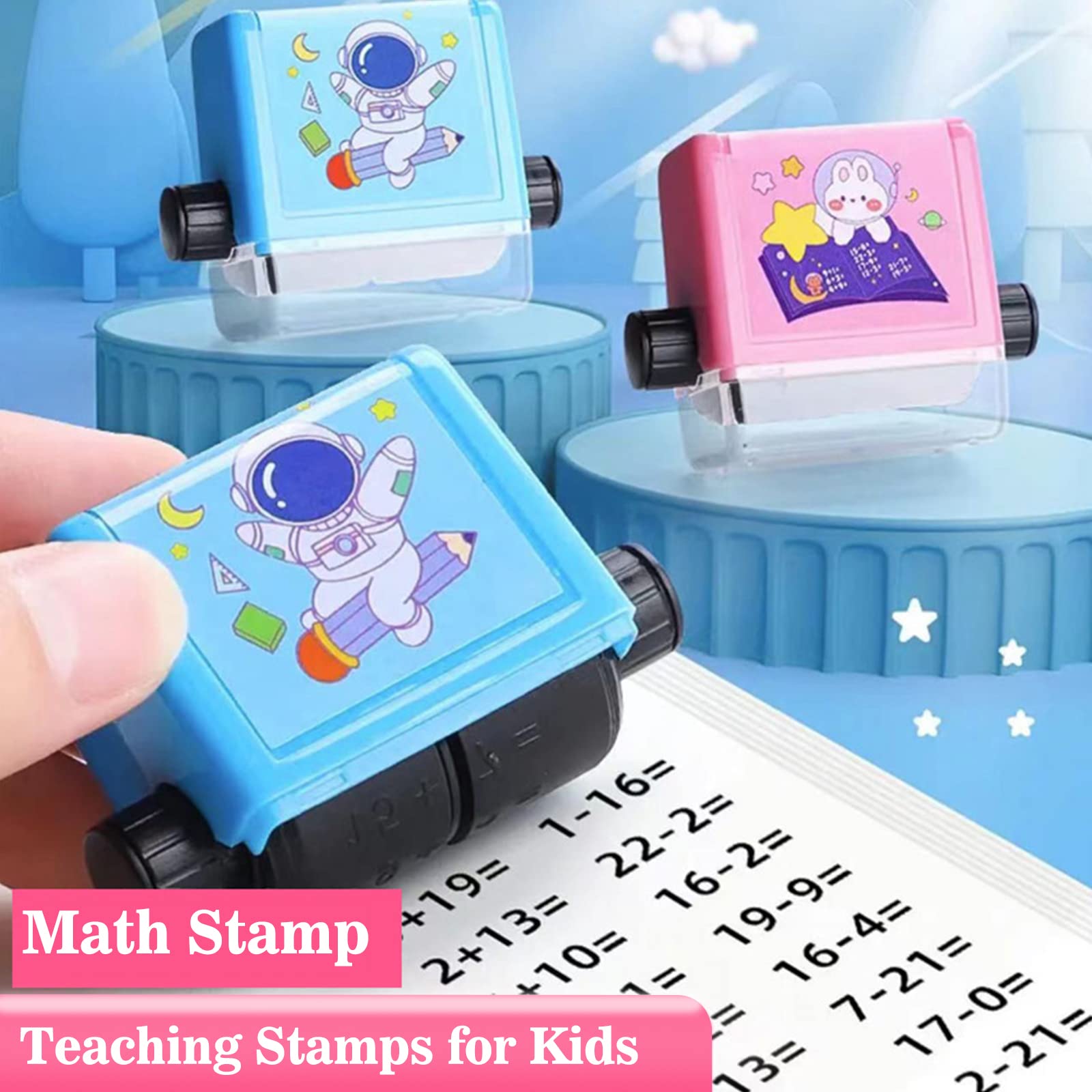 Smart Math Roller Stamps for Kids,2PCS Addition and Subtraction Teaching Stamps,Smart Math Roller Stamps Practice Tools Within 100 Learning Toy for Preschool Kindergarten Home Teacher Supplies