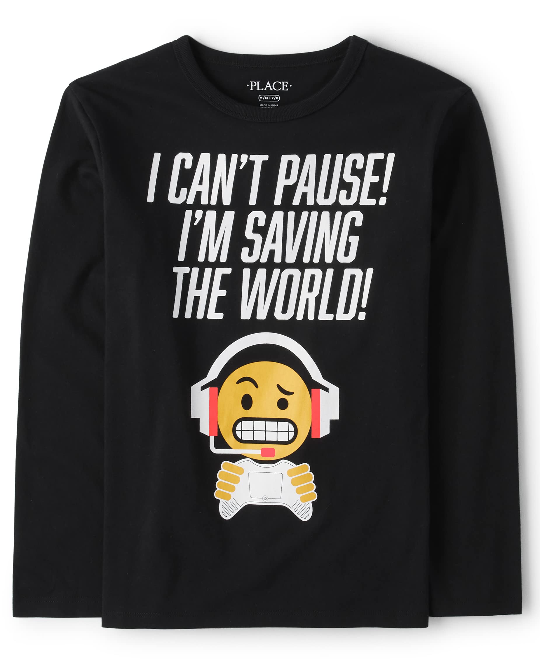 The Childrens Place Boys' Assorted Everyday Long Sleeve Graphic T-Shirts, Cant Pause, Medium (7/8)