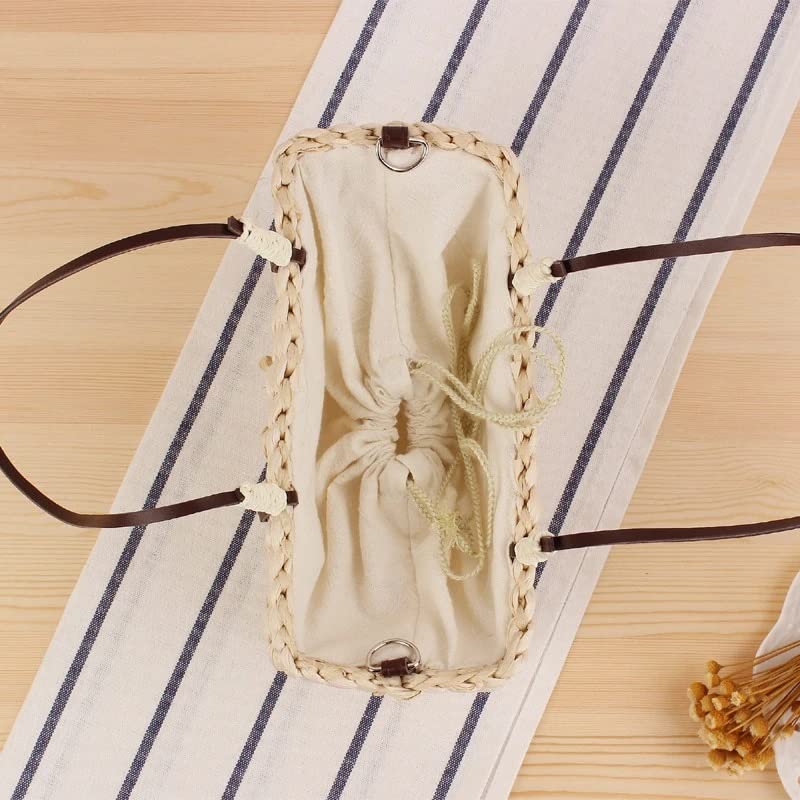 TJLSS Bag Women Hand-Woven Handbag Square Bag Rattan Bag Big Capacity Drawstring Casual Beach Shoulder Crossbody (Color : D, Size : 1)