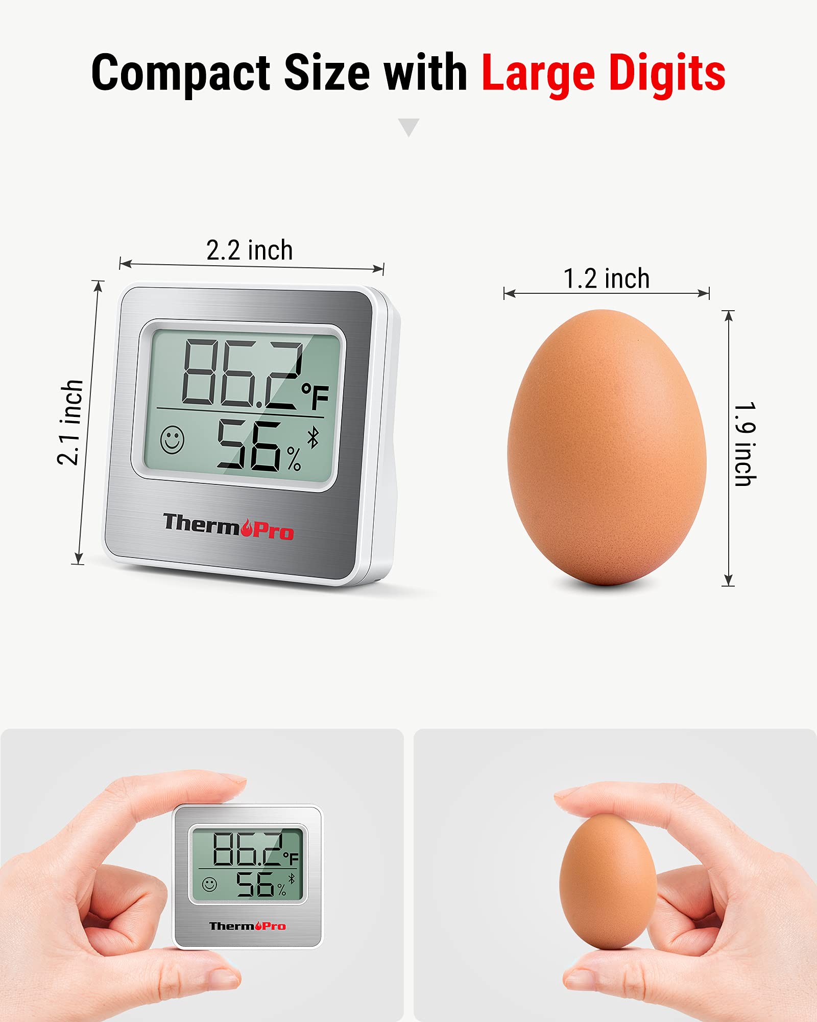 ThermoPro TP357 Digital Hygrometer Indoor Thermometer of 260FT, Bluetooth Humidity Meter with Smart App, Room Humidity Gauge with Humidity Sensor
