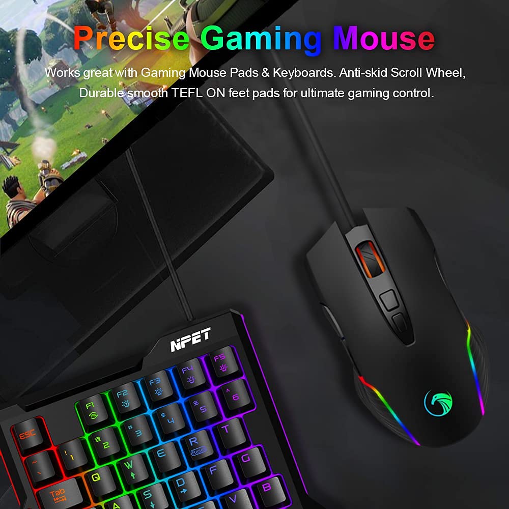 NPET K10 Gaming Keyboard USB Wired Floating Keyboard and Gaming Mouse Bundle, LED Backlit Keyboard for Desktop, Computer, PC, Pink