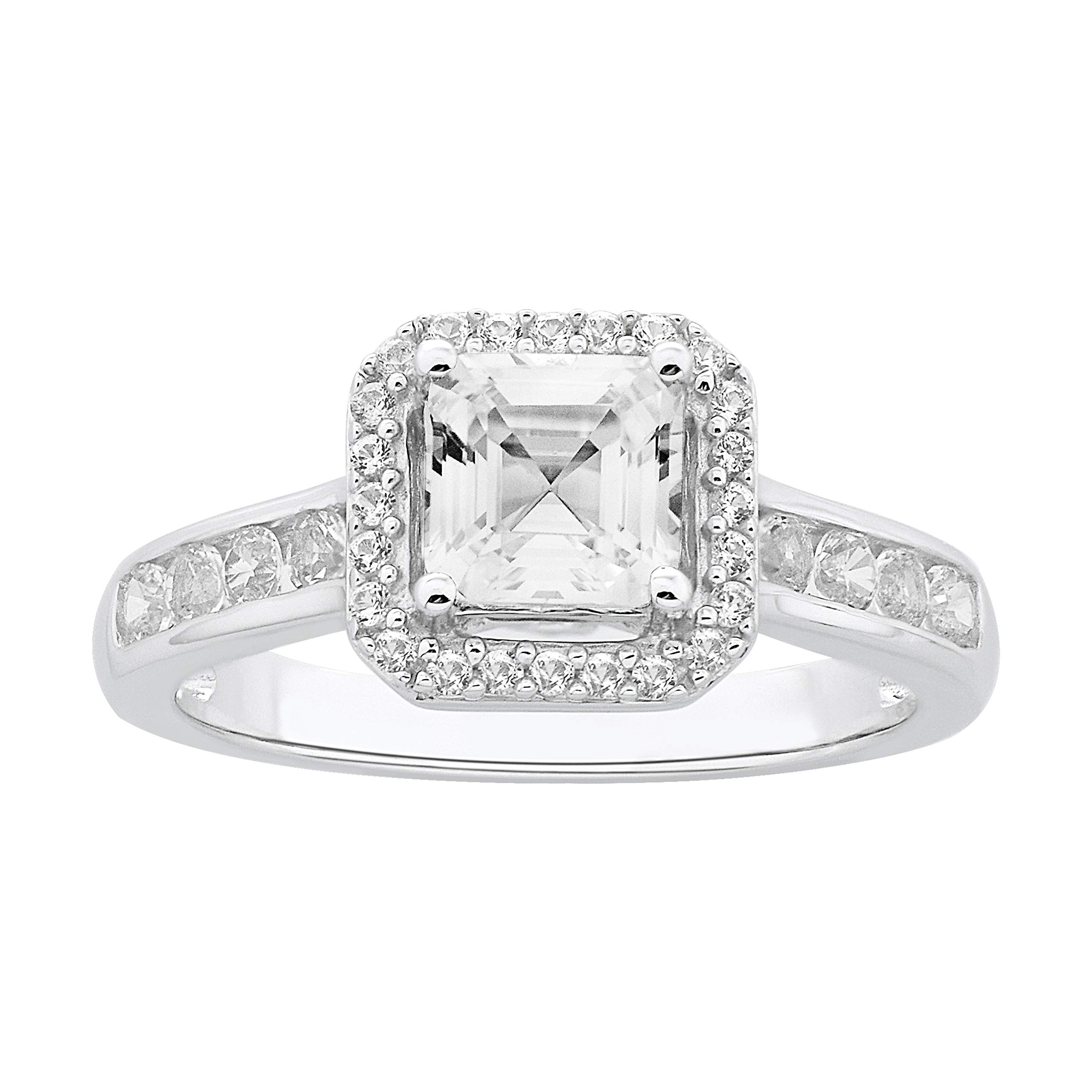 Lexi and Rose 925 Sterling Silver Lab Square Emerald Cut Created White Sapphire Engagement Ring - Size 9