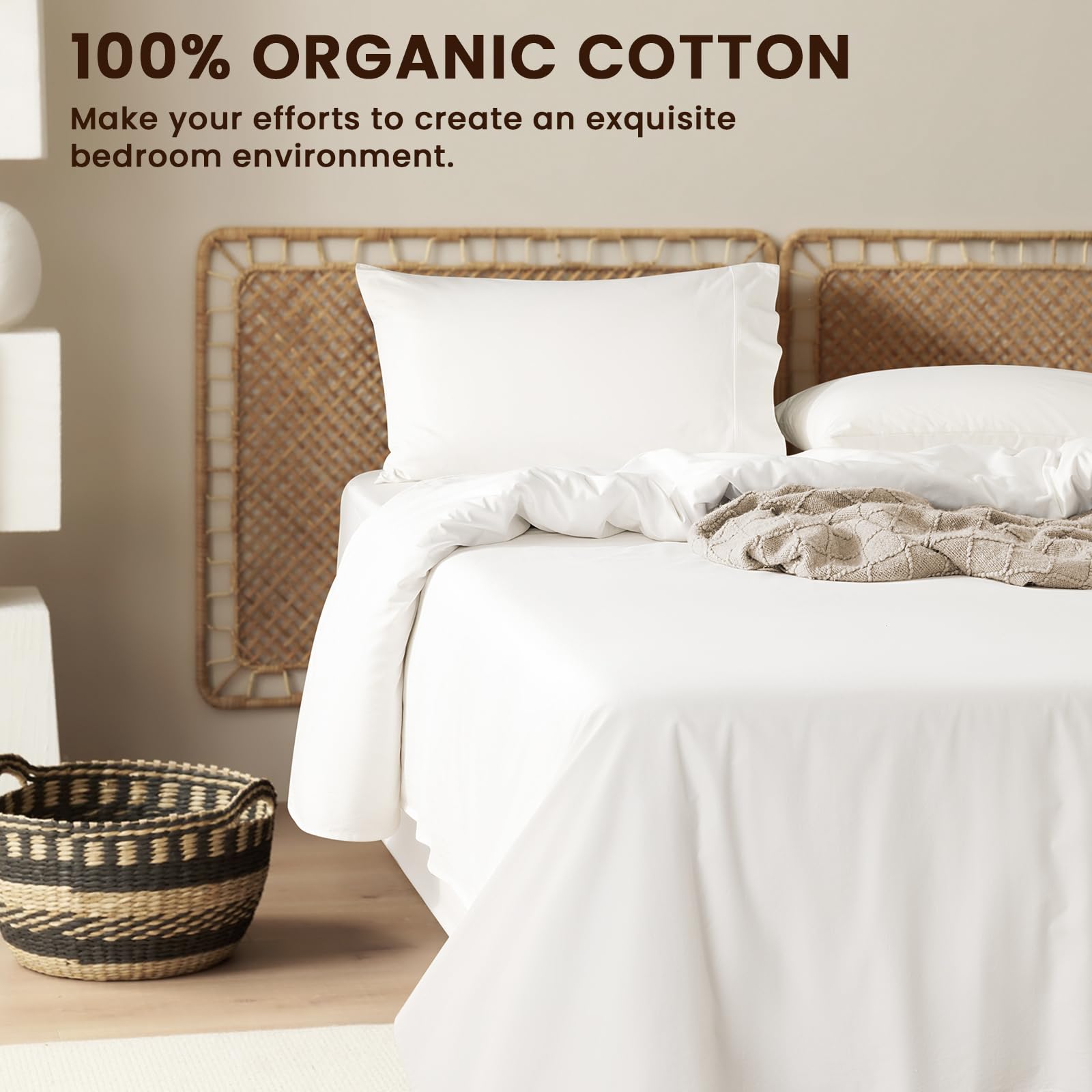 LBRO2M 100% Egyptian Cotton 1000 Thread Count Sheets Set King Size,Bed Sheet 4 Piece Sets,16 inches Deep Pocket,All Season,Bedding Super Soft Comforterble,White