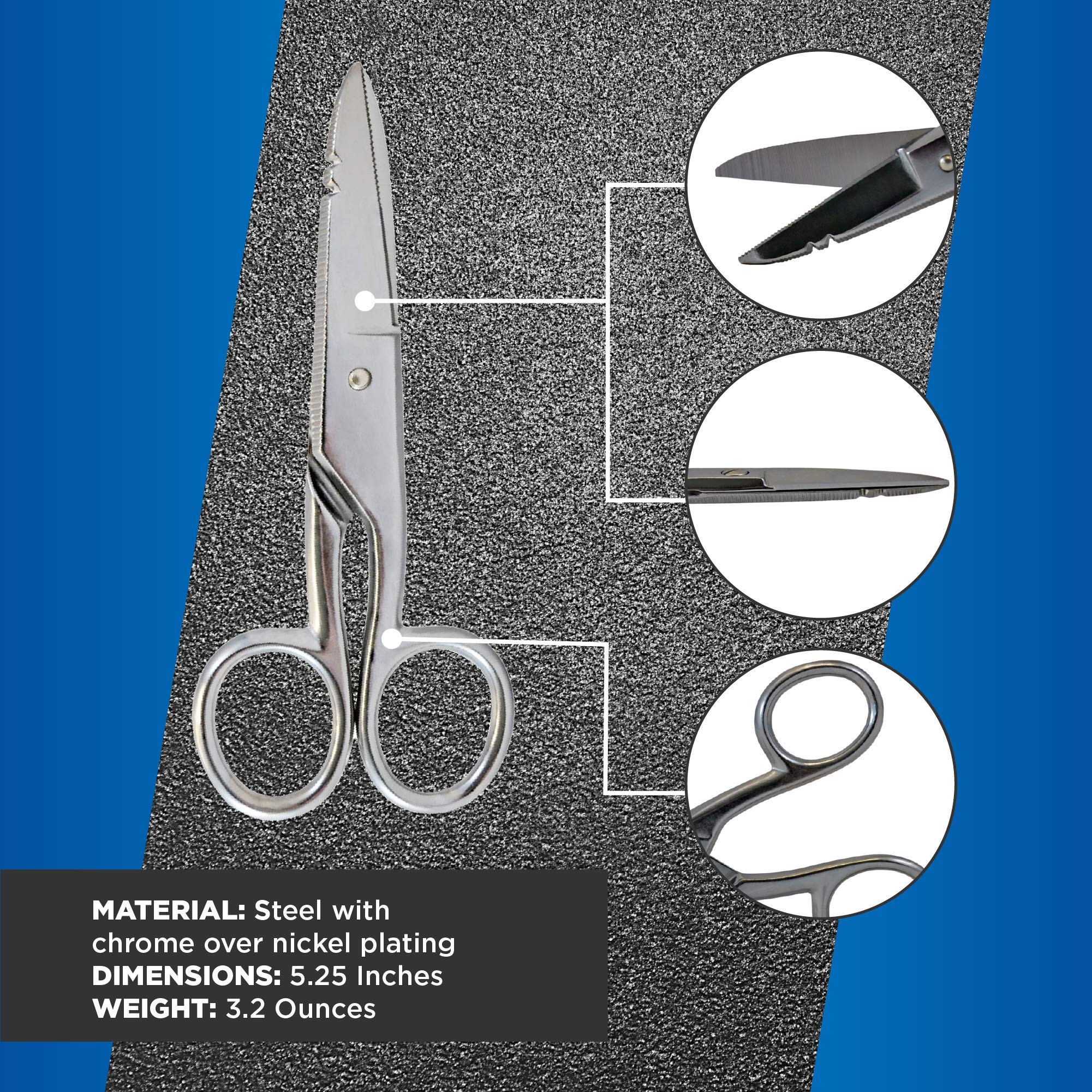 Miller 925CS Metal Electrician Splicing Scissors with Scraper and File, Easily Portable Electrician Scissors for Working Technicians, 5.25 Inches