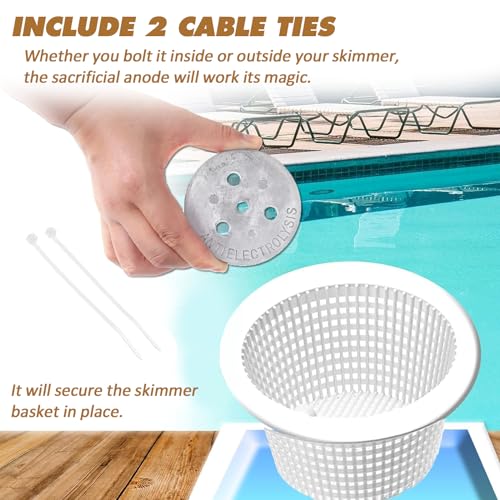 TonGass Zinc Anode Weight - Anti-Electrolysis Sacrificial Anode - Galvanic Anode for Passive Cathodic Protection - Bolts Inside or Outside Skimmer Baskets - Salt System Swimming Pool Must-Have