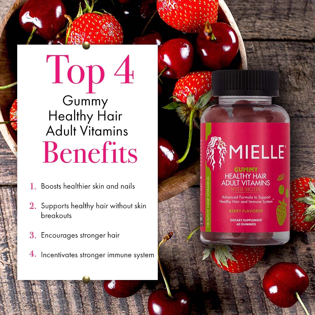 Mielle Organics Adult Healthy Hair Formula Gummy Vitamins with Biotin, 60 Count