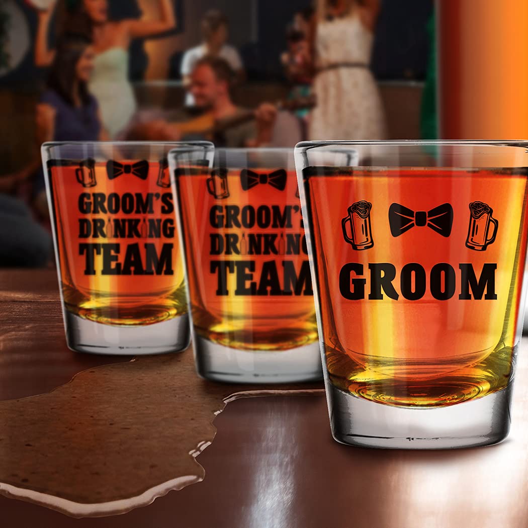 shop4ever Groom and Groom's Drinking Team Bow Tie Glass Shot Glasses Wedding Bachelor Party Shot Glasses (12 Pack, DT Bow Tie)