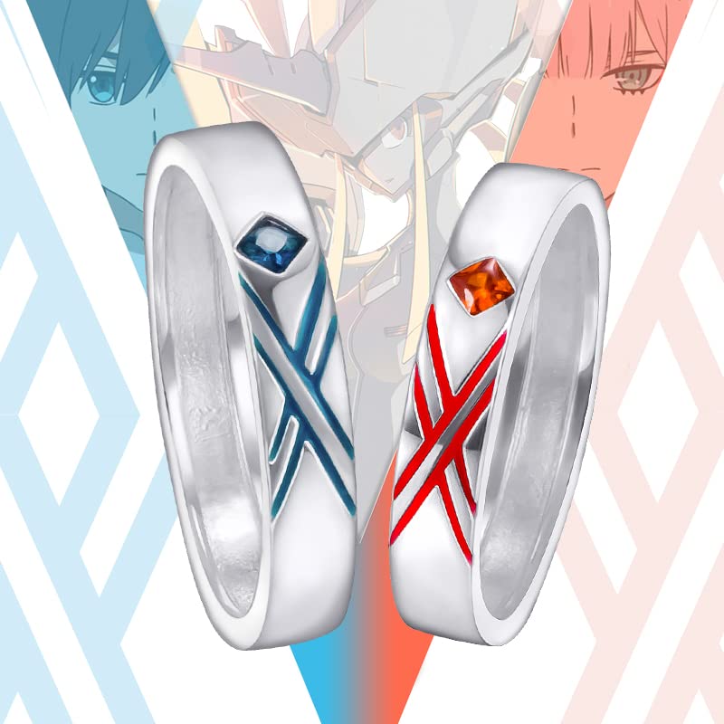 P1PSZ Darling In The Franxx Ring 002 Anime Zero Two Rings Cosplay Costume Ring Silver 925 Adjustable Jewelry (6673 (2pc))