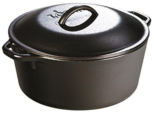 Lodge L8DOLKPLT Cast Iron Dutch Oven with Dual Handles, Pre-Seasoned, 5-Quart,Black