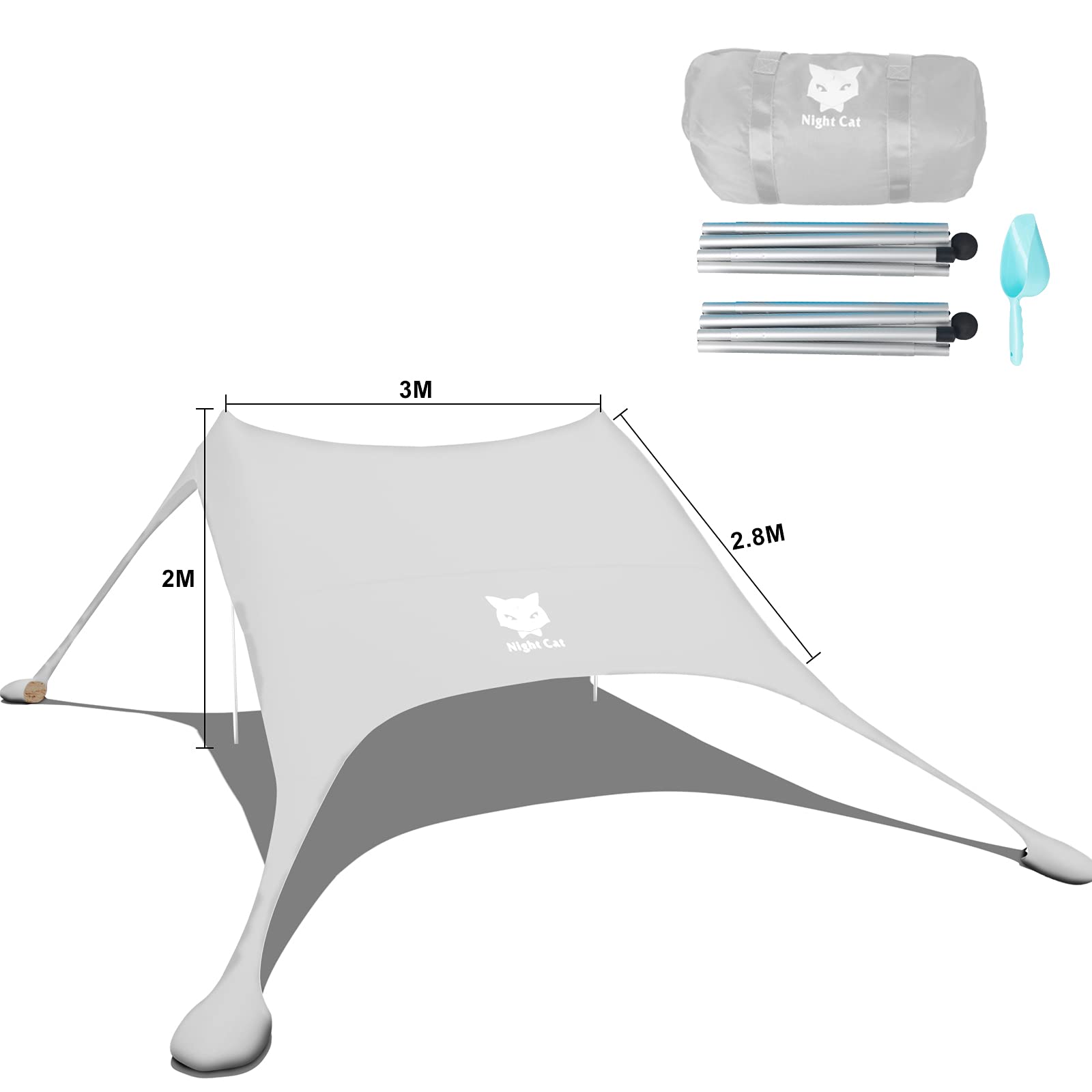 Night Cat Beach Tent Lycra Shade Tent Beach Shell Awning Sun Shelter UV Protection UPF 50+ with Sandbag Anchor for Beach Picnic Fishing Camping