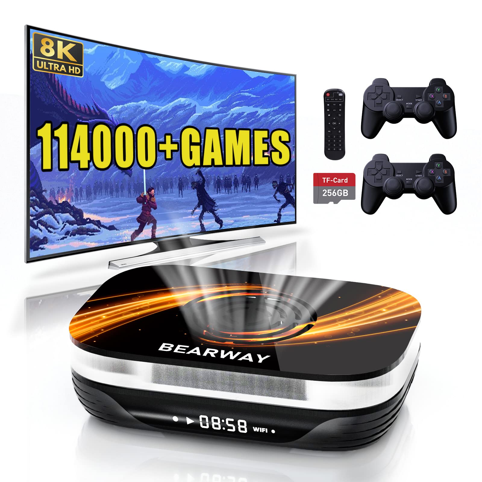 Super Console X3 Plus Retro Game Consoles 114,000+ Games Video Game Console Plug Play Video Games for TV EmuELEC 4.5/Android 9.0/CoreE 3 Systems,8K UHD Output, 2 Controllers(256G)