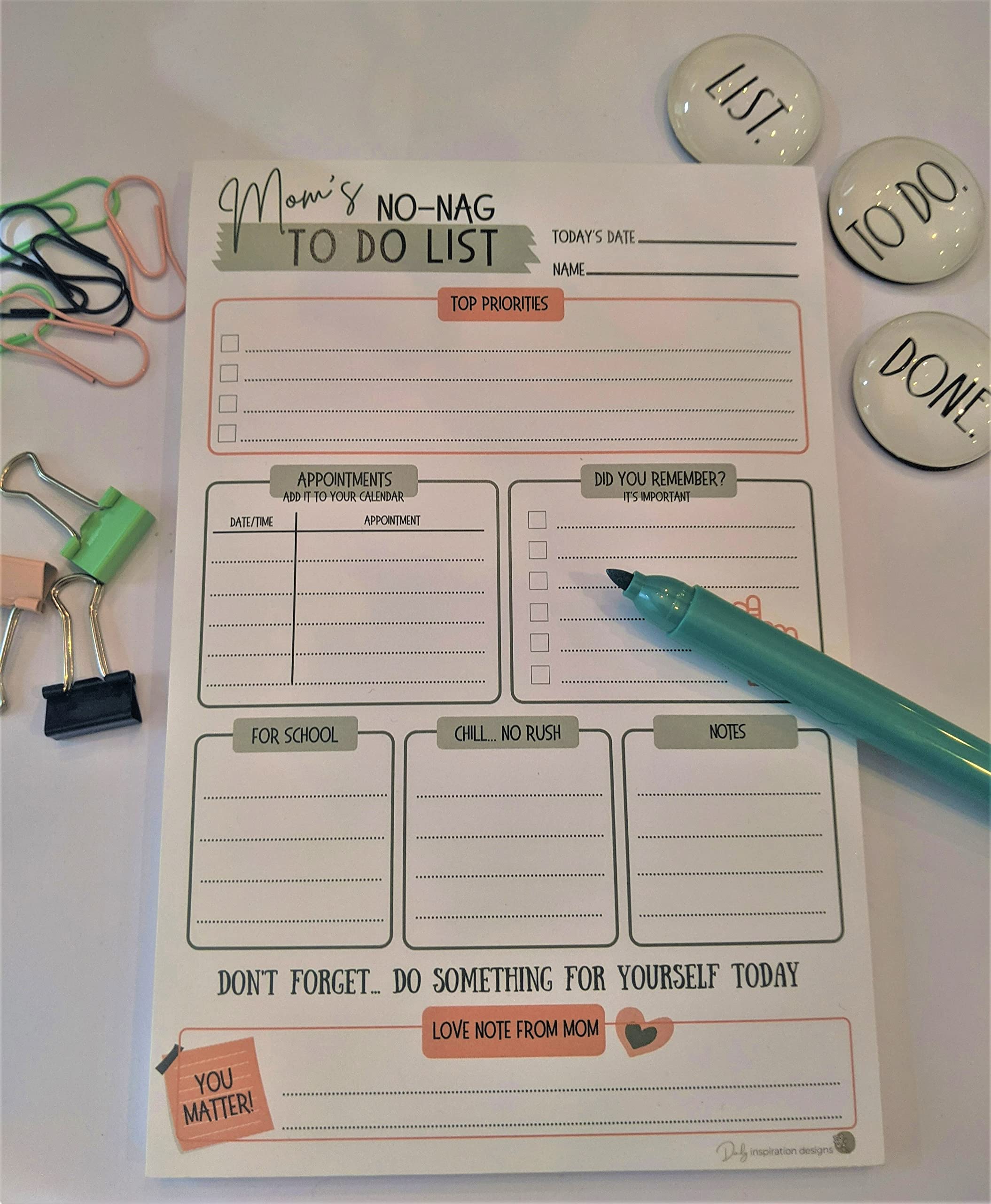 Mom's No-Nag To-Do List, 50 Tear-Off 6"x9" Sheet Pad (Perfect for Tweens and Teens) - Organizer, Scheduler, Daily Planner, Productivity Tracker for Organizing Goals, Notepad