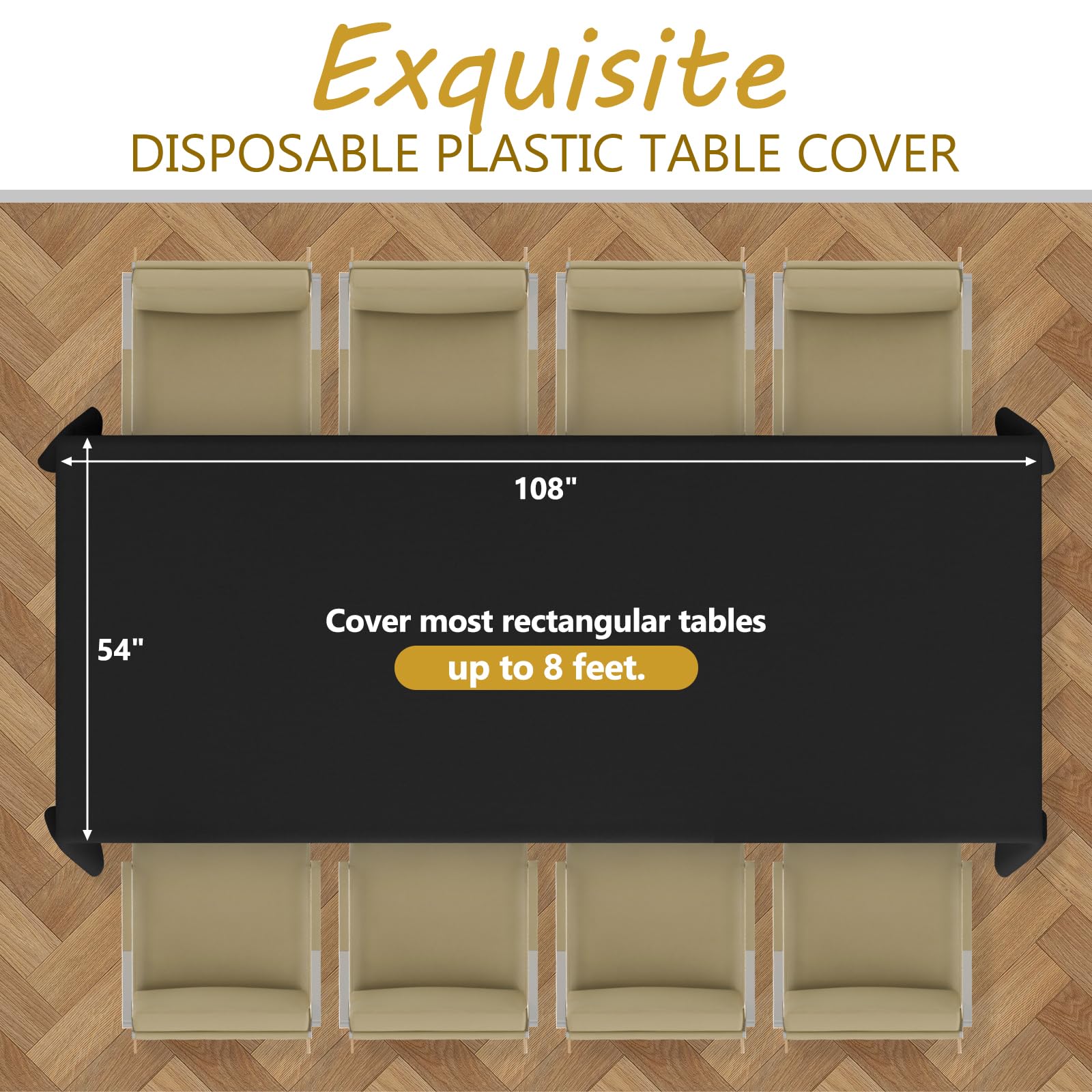 XSEINO 8 Pack 54" x 108" Premium Black Plastic Table Cloth,Disposable Rectangle Tablecloths Waterproof Table Cover for Birthday Wedding Anniversary Graduation Party Decorations Supplies