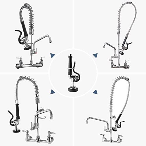 Pre Rinse Sprayer Commercial Sink Sprayer Head,1.42GPM Spray Valve Dish Sprayer Nozzle with Ergonomic Handle, Commercial Faucet Parts for Commercial Kitchen Faucet,Chrome Finished(Black)
